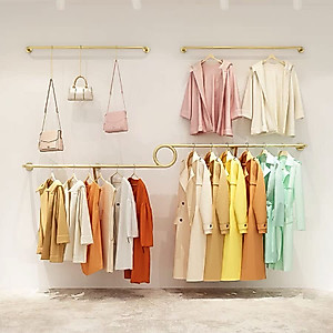 NABOOJ Gold Clothing Rack, Free-Standing Industrial Pipe Clothes Rack Display Rack, on Wall for Hanging Clothes Retail Display