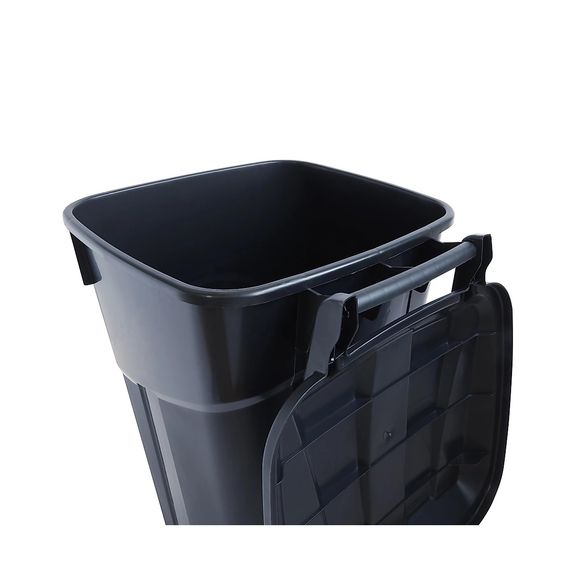 DAMEINV 32 Gallon Wheeled Heavy Duty Plastic Garbage Can, Attached Lid, Black