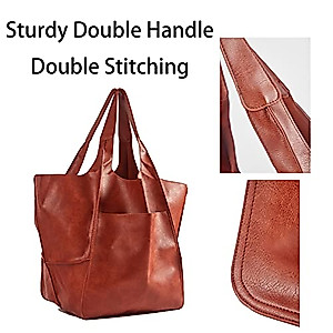 KlaOyer Oversized Leather Tote Bag Large Capacity Work Hobo Pu Leather Bucket Purse And Handbag Big Soft Travel Shopping Bag (Black)