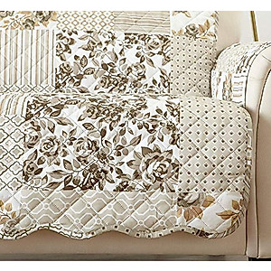 Great Bay Home Patchwork Scalloped Printed Furniture Protector Stain Resistant Loveseat Cover (Loveseat, Taupe)