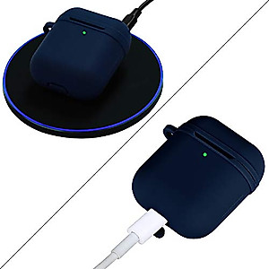 Wisdompro Case for Airpods, 2 Pack Heavy Duty Silicone Shockproof Protective Case Inside Cover with Keychain for Apple AirPods 2 and AirPods 1 (Front LED Visible) - Black and Navy Blue