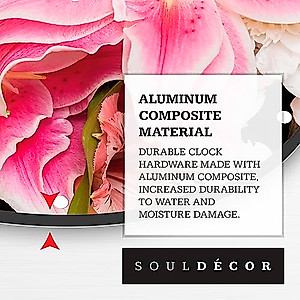 Soul Décor Pink Lilys Flowers Wall Clock, Silent Non-Ticking, Battery Operated Kitchen Clock, Aluminum Composite Face, Suitable for Offices, Bedrooms, and Bathrooms 12 Inch Round