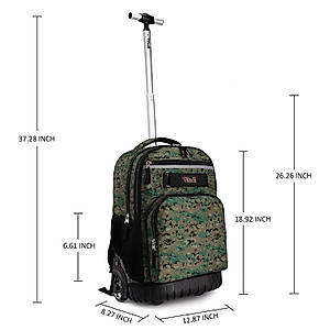 Tilami Rolling Backpack 18 inch with Pencil Case Wheeled Laptop Bag, camouflage