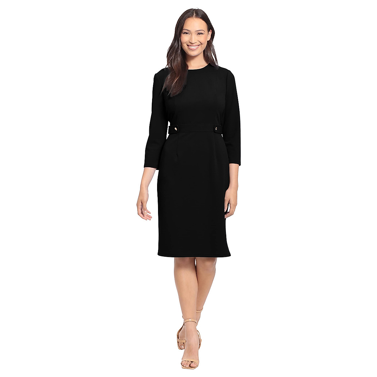 London Times Women's Dresses Work Office Business Sheath Dress with Button Waist Detail Black