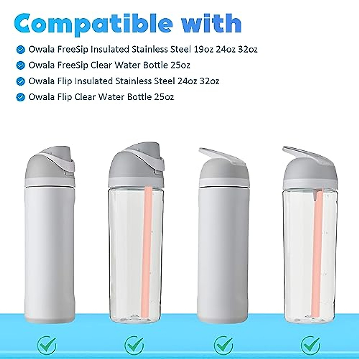 Silicon Replacement Straws for Owala FreeSip 19oz 24oz 32oz Water Bottle, 3pcs Reusable Straws with Cleaning Brush for Owala Insulated Water Bottle 24oz 32oz and Flip 25oz, Bottle Accessories