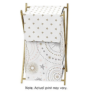 Blush Pink, Gold, Grey and White Star and Moon Baby Kid Clothes Laundry Hamper for Celestial Collection by Sweet Jojo Designs