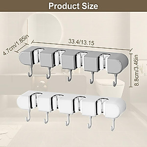 Multifunctional Mop Holder with Hook, 2024 New Punch Free Mop and Broom Holder Wall Mount Broom Rack, Broom Organizer Storage Tool Racks Heavy Duty Self Adhesive Mop Holder Wall Mounted (White)