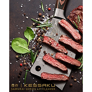 KESSAKU Mini Meat Cleaver Butcher Knife - 4.5 inch - Samurai Series - Heavy Duty - Razor Sharp Kitchen Knife - Forged 7Cr17MoV High Carbon Stainless Steel - Wood Handle with Blade Guard