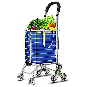 YGCBL Multifunction Portable Hand Trucks,Trolleyshopping Trolley Foldable Dual Use Aluminum Alloy Climbing Shopping Cart 8 Rounds Crystal Wheel, Load 35 Kg, 2 Styles,Blue-B