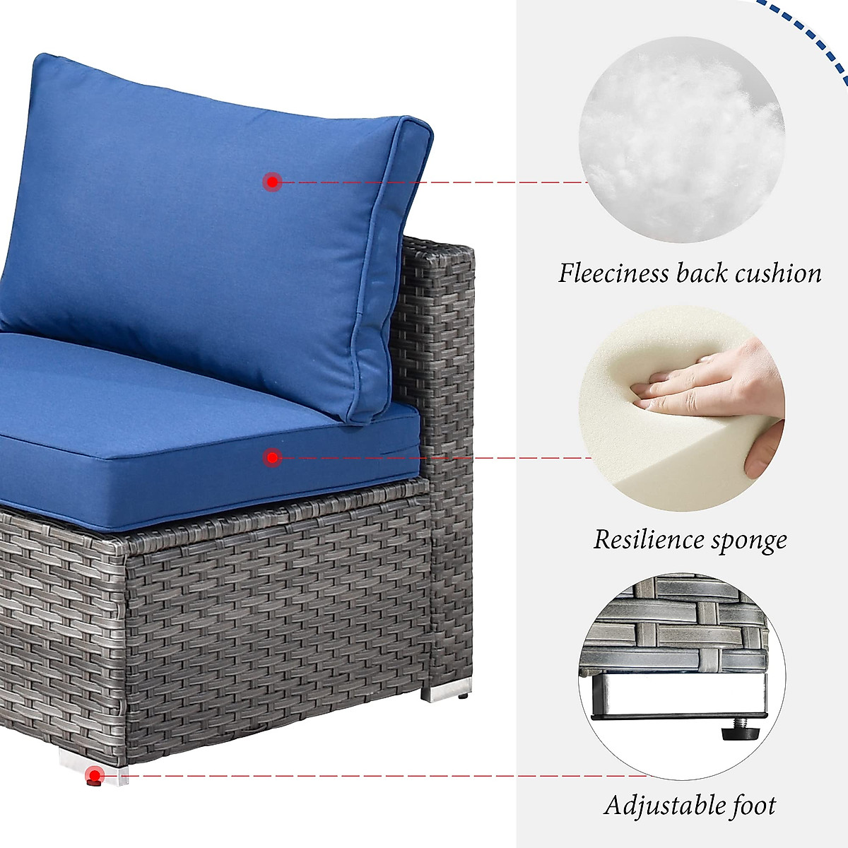 HOOOWOOO 10 Piece Patio Sectional Furniture Set with Swivel Rocking Chairs,Modern Wicker Outdoor Conversation Sofa Sets,Weather Resistant Modular L Shaped Outside Couch Set(Navy Blue)