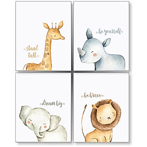 Confetti Fox Safari Animals Nursery Wall Art, Zoo Little Boy's Room, Baby Girl Toddler Kid's Decor Quotes (8x10 Unframed Set of 4 Prints)