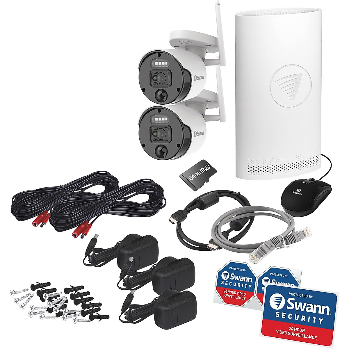 Swann NVW-800 4ch Wi-Fi NVR / 1TB / 2 x NVW-500CAM 1080p WiFi IP Digital Still Image Video Cameras