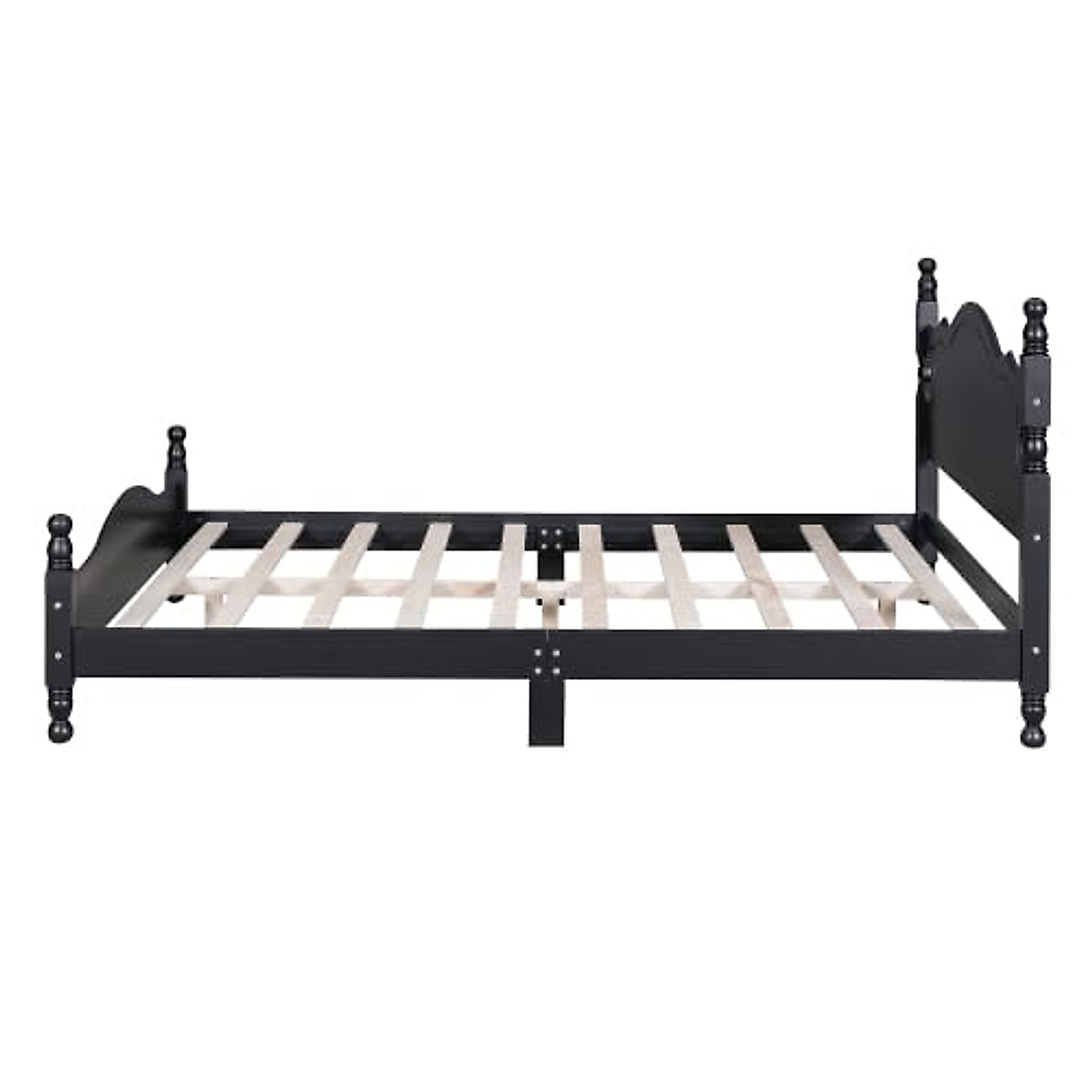 Wekity Queen Size Wood Platform Bed Frame,Retro Style Platform Bed with Wooden Slat Support (Black)