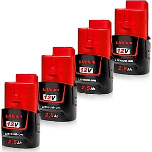 VINIDA 4packs 12V 2.5AH Replacement for Milwaukee M-12 Battery Compatible with Milwaukee 48-11-2411 48-11-2420 48-11-2401 48-11-2402 Tools