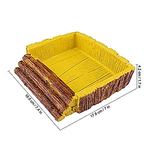 Faux Wood Ramp and Food Bowl for Amphibians, Reptiles and Other Little Critters, Made from Premium Non-Toxic Resin - Large Size