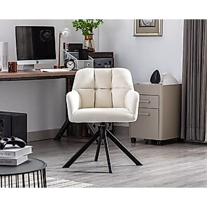 Shunzhi Modern Velvet Office Chair No Wheels Swirl Desk Chair Comfy Computer Task Chair Metal Legs Upholstered Accent Arm Chair for Living Room/Bedroom/Small Spaces/Home Office, White