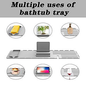 Bath Shelf Over Tub, Silicone Bathtub Tray Caddy, 35.4 * 6.5 Inches Bathtub Table Tray for Adults, Bath Board with Book Stand and Soap Tray