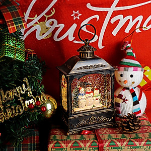 GenSwin Christmas Snowman Snow Globe Lantern Battery Operated Water Swirling Glitter with 6H Timer, Musical LED Lighted Scene for Christmas Home Decoration Gift