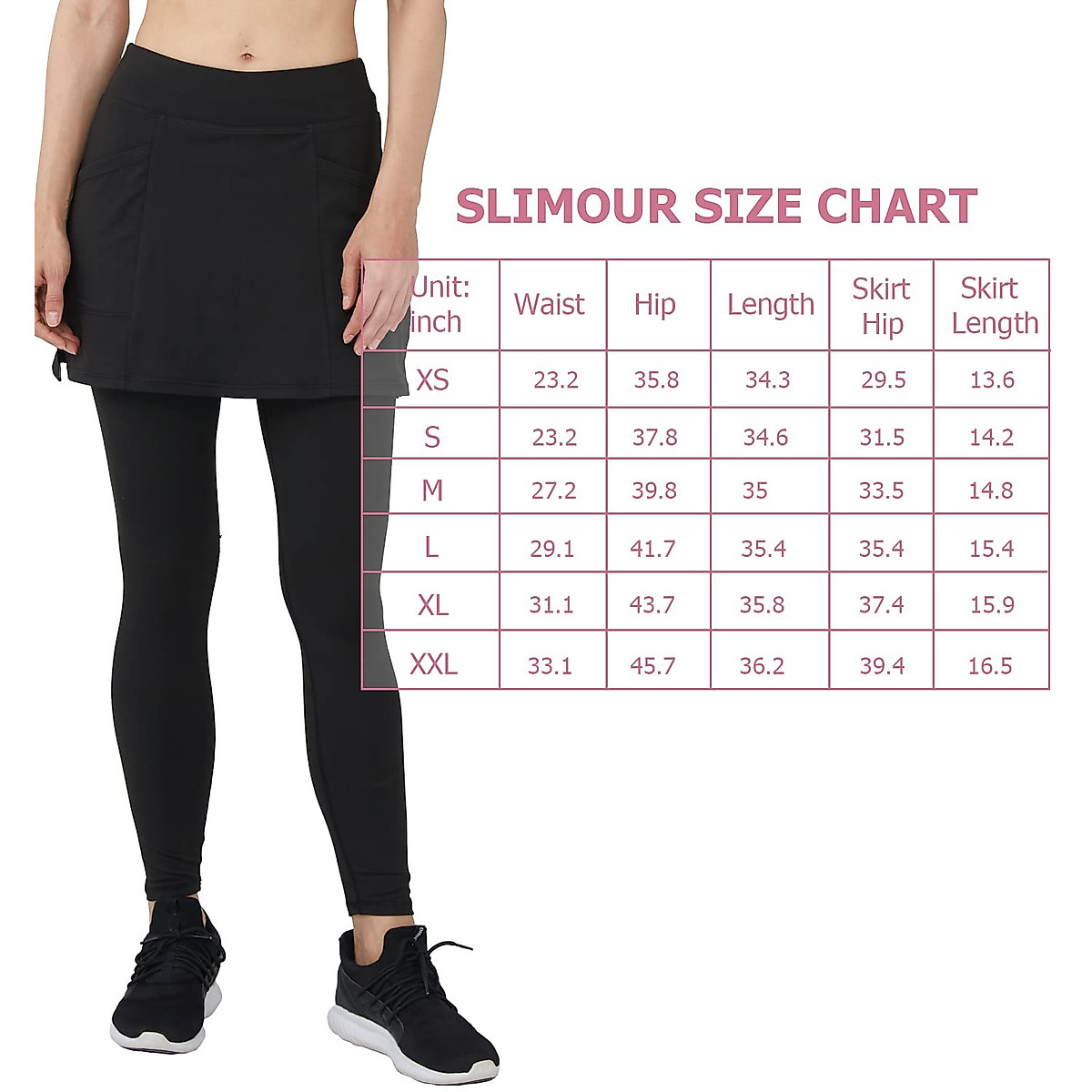 slimour Women Leggings with Skirt Attached Tennis Skirt with Leggings Golf Skirts with Leggings Exercise Skirts Hiking Black Pockets XS