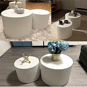 KEVINSPACE Round Coffee Table Set of 2 Nesting CoffeeTable Modern for Living Room, Round End TableSet, Wooden Circle Side Table No Need Assembly Accent Furniture for Bedroom Balcony Lounge White