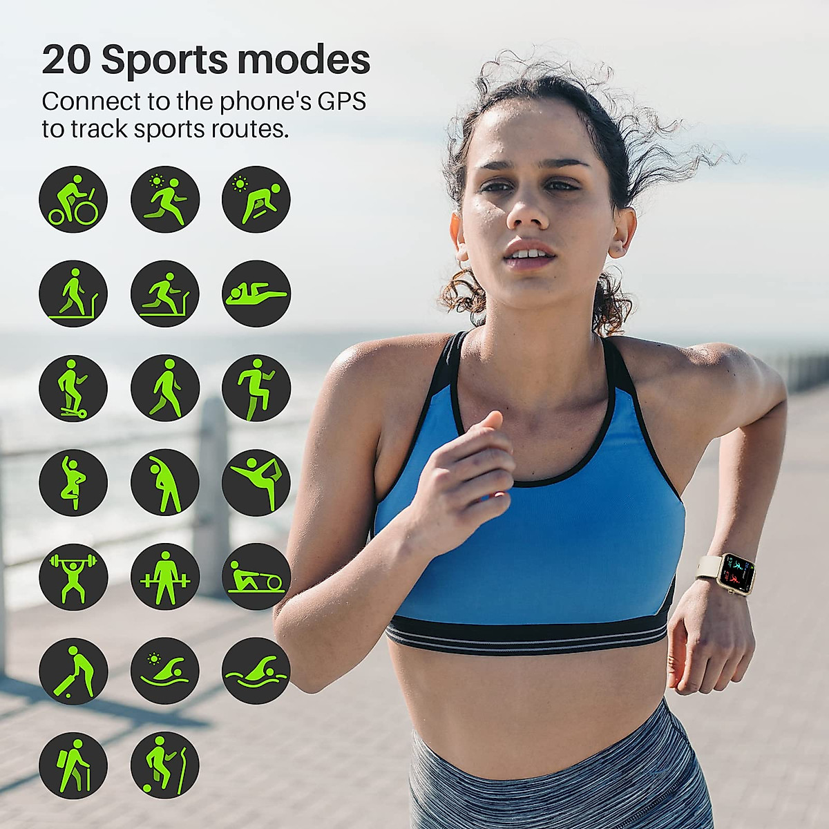 TOZO S2 44mm Smart Watch Alexa Built-in Fitness Tracker with Heart Rate and Blood Oxygen Monitor, Sleep Monitor 5ATM Waterproof HD Touchscreen for Men Women Compatible with iPhone&Android Champagne