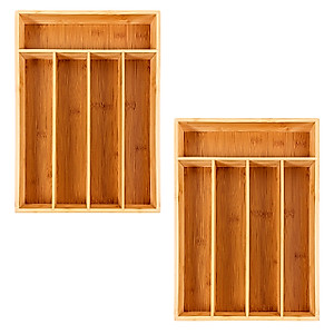 Berghoff Bamboo Set of 2, 5-Slot Flatware Organizers, Fits Most Kitchen Drawers