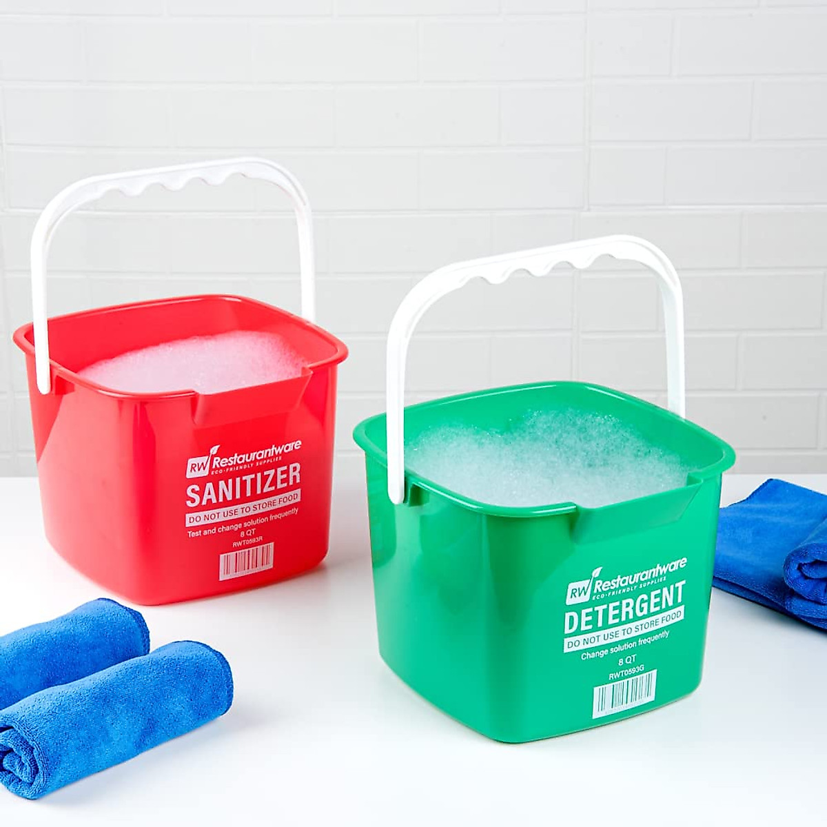 Restaurantware-RW Clean 8 Quart Cleaning Bucket, 1 Detergent Square Bucket - With Measurements, Built-In Spout And Handle, Green Plastic Utility Bucket, For Home Or Commercial Use,