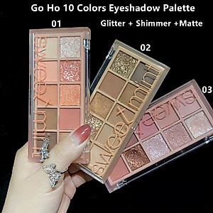 Go Ho 10 Colors Eyeshadow Palette,Matte&Glitter&Shimmer Eyeshadow Makeup,High Pigment Blendable Shades,Naturing-Looking,Waterproof Eyeshadow Makeup Palette,02