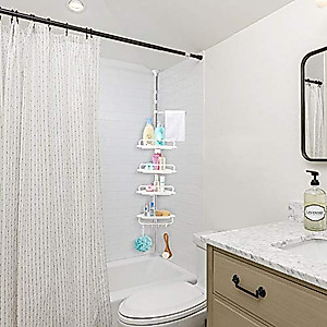 Corner Shower Shelves, 4-Tier Bathroom Shower Caddy Bathroom Height 63" -118" Adjustable Telescopic Shower Shelf Shower Corner Rack for Shampoo Soap Tower