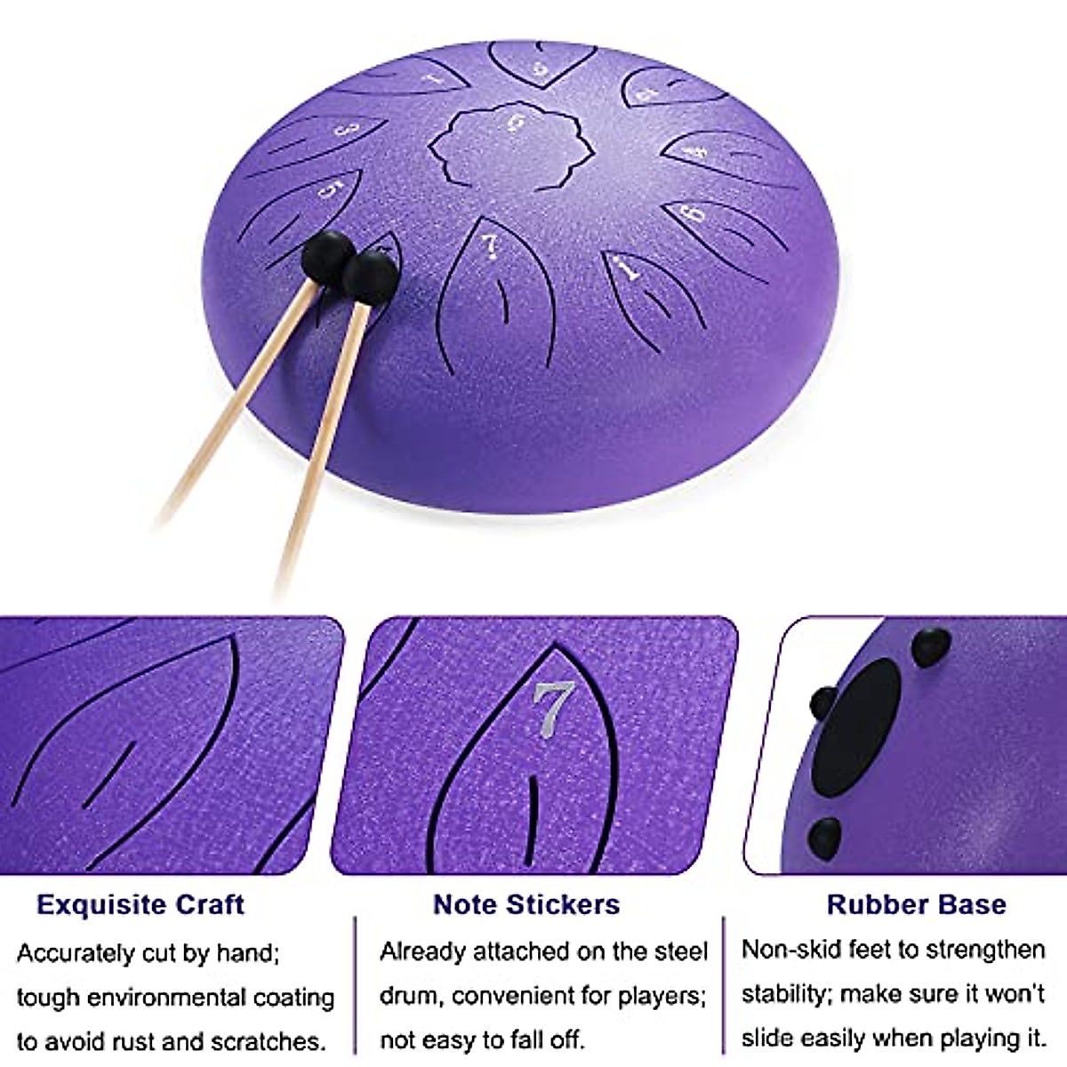 Ranch Steel Tongue Drum 12 Inches 11 Notes Handpan Drum C Key Percussion Instrument Hand Drum for Beginners Easy to Learn Tank Drum with Bag, Mallets, Music Book, Note Stickers, Finger Picks