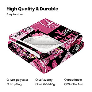 COTIMO Breast Cancer Awareness Blanket Breast Cancer Survivor Gifts for Women Cancer Throw Blankets Fight Cancer Gift for Chemo Patients Friends Colleagues 50x60 in