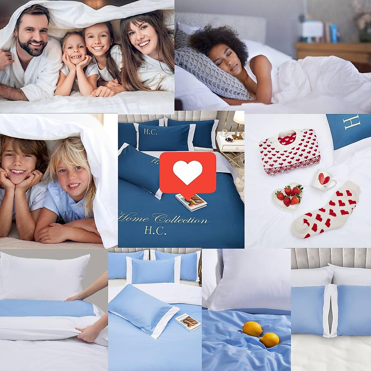 Bedlovesoft 100% Cotton Double Bed Linen 5 Pcs Twin Size | 4 Pillowcases Satin Duvet Cover Linen - Embroidery | Ultra Soft Breathable and Shrink Free - Grey, White Bedding