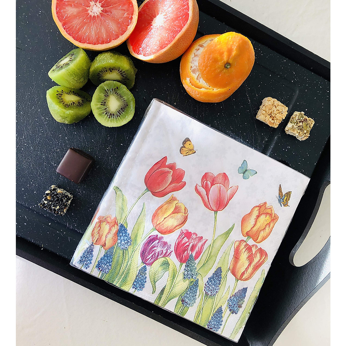 20-ct 6.5 Tulip Mother's Day Decorative Napkins for Decoupage Butterfly Napkins Floral Napkins Paper Floral Paper Napkins Lunch Dinner Pretty Flower Napkins Wedding Birthday Tea Valentine Napkins