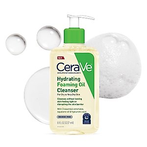 CeraVe Hydrating Foaming Oil Cleanser | Moisturizing Oil Cleanser for Face & Body with Squalane Oil, Hyaluronic Acid & Ceramides | For Dry to Very Dry Skin | Fragrance Free & Residue Free | 8 FL Oz