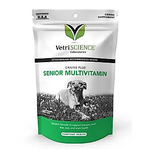 VETRISCIENCE Canine Plus MultiVitamin for Senior Dogs - Vet Recommended Vitamin Supplement - Supports Mood, Skin, Coat, Liver Function, 60 (Packaging May Vary)