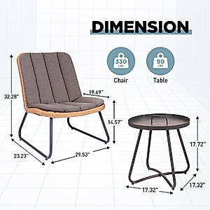3PCS Patio Conversation Set Rattan Patio Furniture Set Adjustable Feet L-shaped Wicker Furniture Set with Portable Table Outdoor Patio Bistro Set Soft Cushions Detachable Balcony Backyard Deck