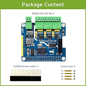 waveshare Isolated RS485 CAN HAT B, Compatible with Raspberry Pi 5/4B/3B/Zero/Zero W/Zero 2W/Pico/Pico W/Pico WH, Type 2-Ch RS485 and 1-Ch CAN Multi Protections