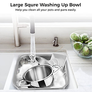yeesport Stainless Steel Washing Up Bowl, Multi-Purpose Dish Tub for Sink, Large Square Container for Kitchen, Vegetable Washing Basin, Durable Dishpan for Home