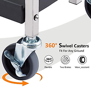 Foldable Utility Service Cart w/ 360°Swivel Wheels Lockable, 330Lbs Load Capacity, XL 3-Tier Tool Carts for Restaurant Garage Office Outdoor Storage and Transport, Stainless Steel Frame