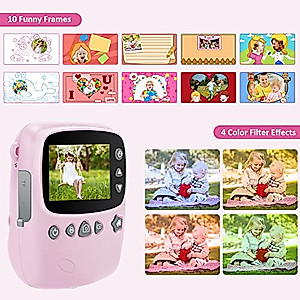 Lincom Tech Instant Print Camera Kids - Kids Digital Print Camera 18MP 1080P HD Video Recorder Zero Ink Portable Cameras Creative Print Toddler Camera Toys Gifts 3-12 Years Old Boys and Girls (Pink)