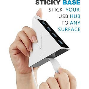 JoyReken USB 3.0 Hub,4 Port USB Hub Tower,2ft Cable USB Splitter for Laptop,PC, PS4,PS5,Xbox,Mouse,Keyboard, Flash Drive, U-Disk (White)