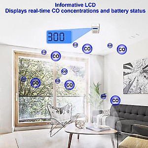 Mini Carbon Monoxide Detector Alarm with Digital LCD Display, CO Detector Alarm with Replaceable Battery,Test-Reset Button, Low Battery Indicator, Portable,complies with UL2034(Batteries NOT Included)