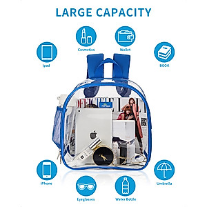 Bgenius Clear Backpack Stadium Approved, Small Clear Backpack with Padded Shoulder Straps for School Security Travel Concert Sport Events - Blue