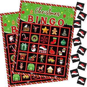 Skylety Christmas Bingo Game Cards for Adults 24 Players Holiday Christmas Games Sets for Large Groups Family Party School Classroom Xmas Activities