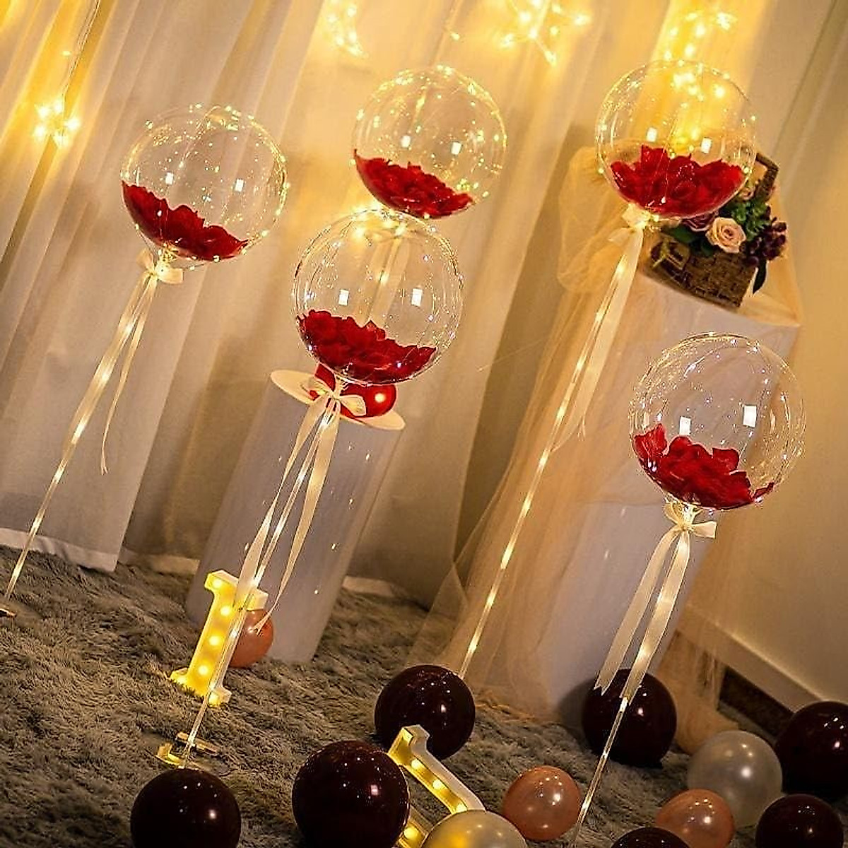 Bobo Balloons Kit, HKYOOD 60Pcs Clear Balloons Different Sizes For Birthdays, Weddings, Baby Showers, Indoor, Outdoor, Durable TPU - Party Decorations, Bulk Balloons, Bobo Balloons Set(8/11/18/20/24")