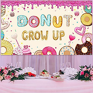 Donut Grow up Birthday Backdrop Sweet Donuts Photography Background Donut Party Decorations for Newborn Kids Girls Birthday Party Baby Shower Party Supplies