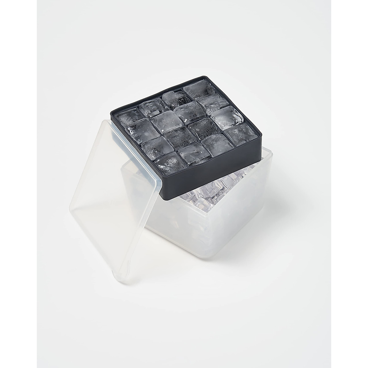 W&P Mini Ice Box Silicone Ice Cube Tray with Lid & Bin, Holds 48 Cubes, Easy Release, Space-Saving Stackable Design, Dishwasher Safe, Charcoal