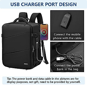OSOCE Travel Backpack for Men Women Flight Approved Carry on Backpack with USB Charging Port, Waterproof Laptop Backpack Large Luggage Daypack Fits 17 Inch Laptop for Weekender Business Work Black