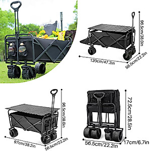 Collapsible Beach Cart with Table, Foldable Wagon for Camping, Shopping, Sports, Gardening, and Fishing - Portable Folding Wagon Cart Large Capacity Extended Trailer