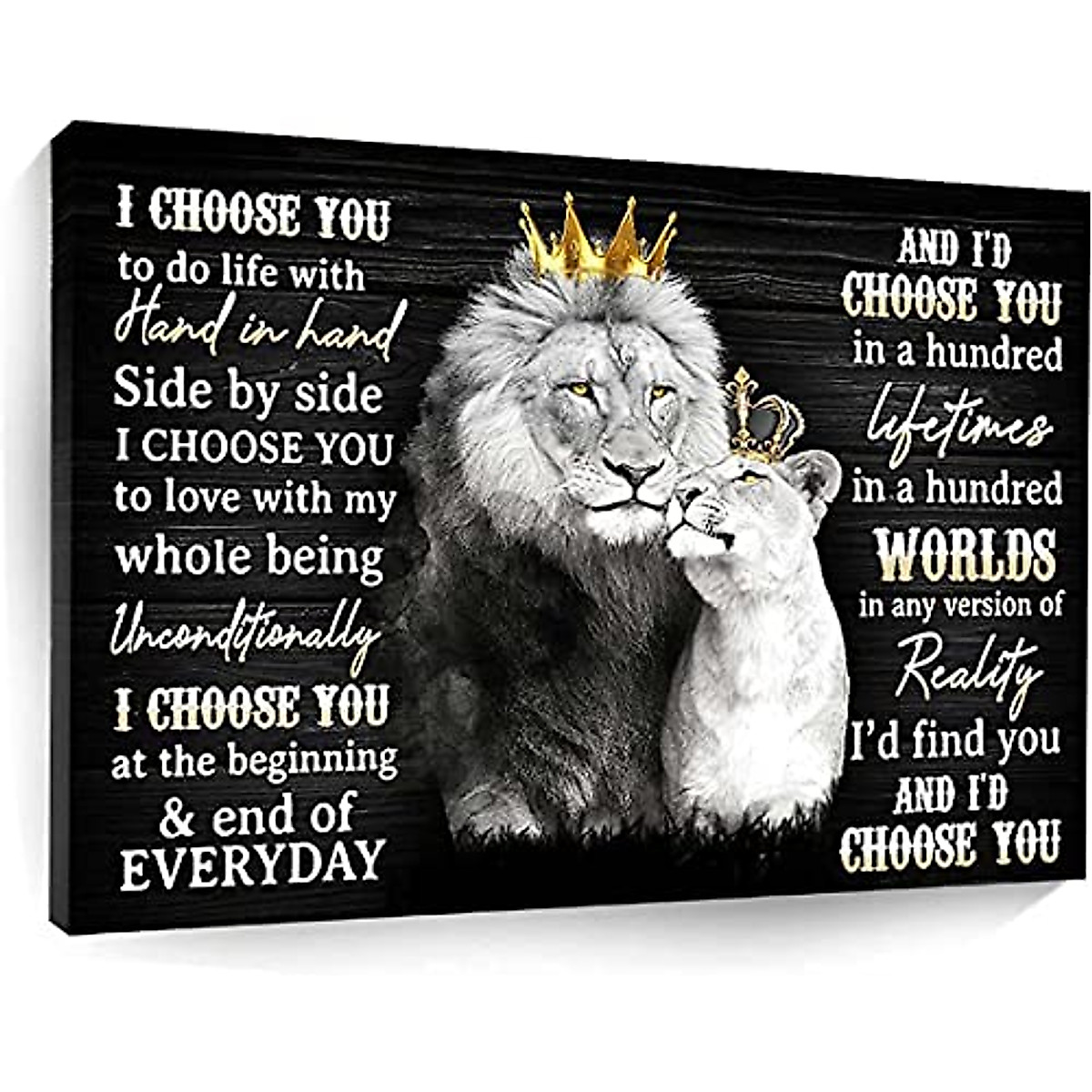 The Lion King and Queen with Crown Wall Art African Wild Animals Canvas Prints Pictures Black and White Modern Giclee Framed Artwork for Bedroom Bathroom Office Wall Decor Ready to Hang 24x16 inch